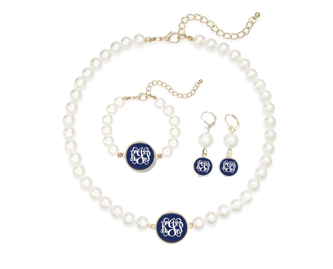 Pearl Monogram Jewelry, Pearl Preppy Jewelry, Pearl Monogram Necklace ...