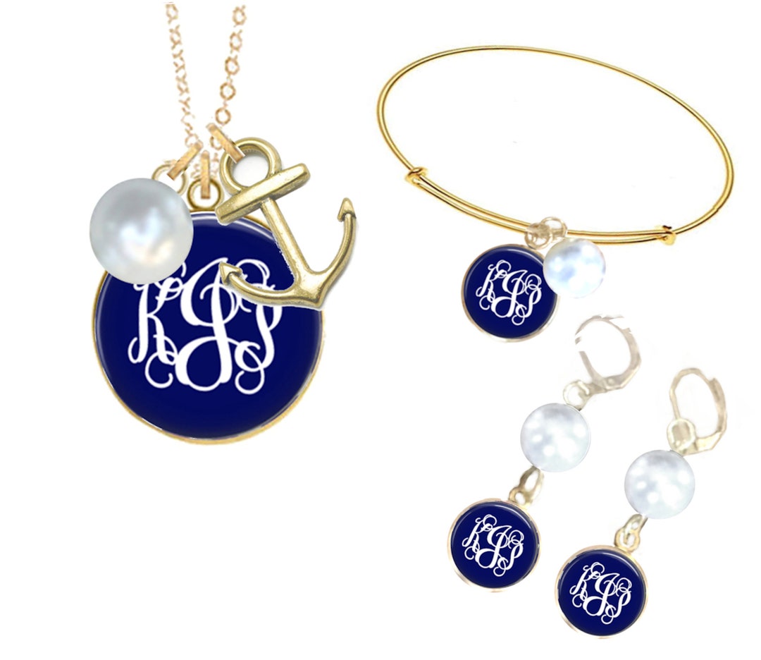 Monogram Necklace, Monogram Disc Necklace, Preppy Monogram Earrings ...