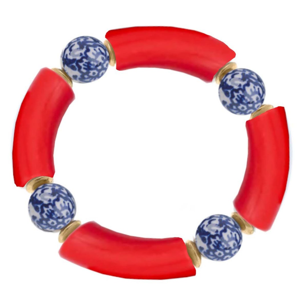 Acrylic Tube Bracelet With Chinoiserie Beads - Red - Etsy