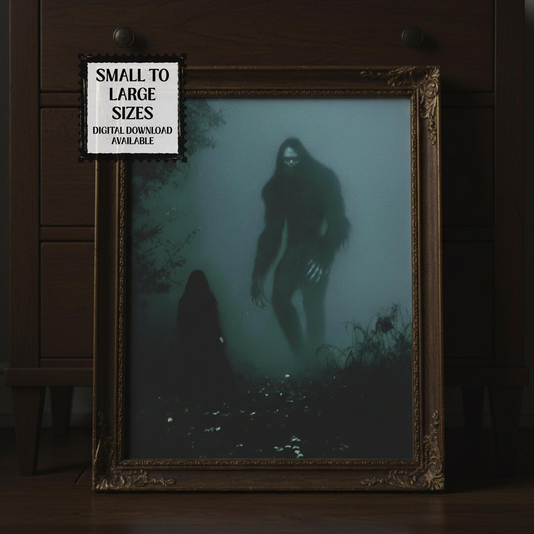 Misty Forest Cryptid Print - Spooky Bigfoot Wall Art (UNFRAMED or ...