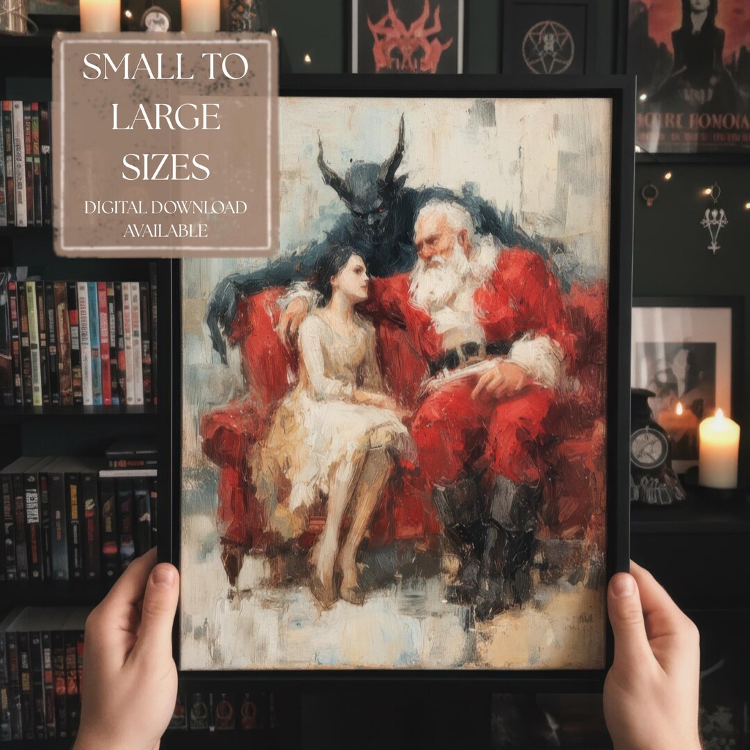 Dark Christmas Wall Art: Gothic Santa & Demon Painting, Haunted ...