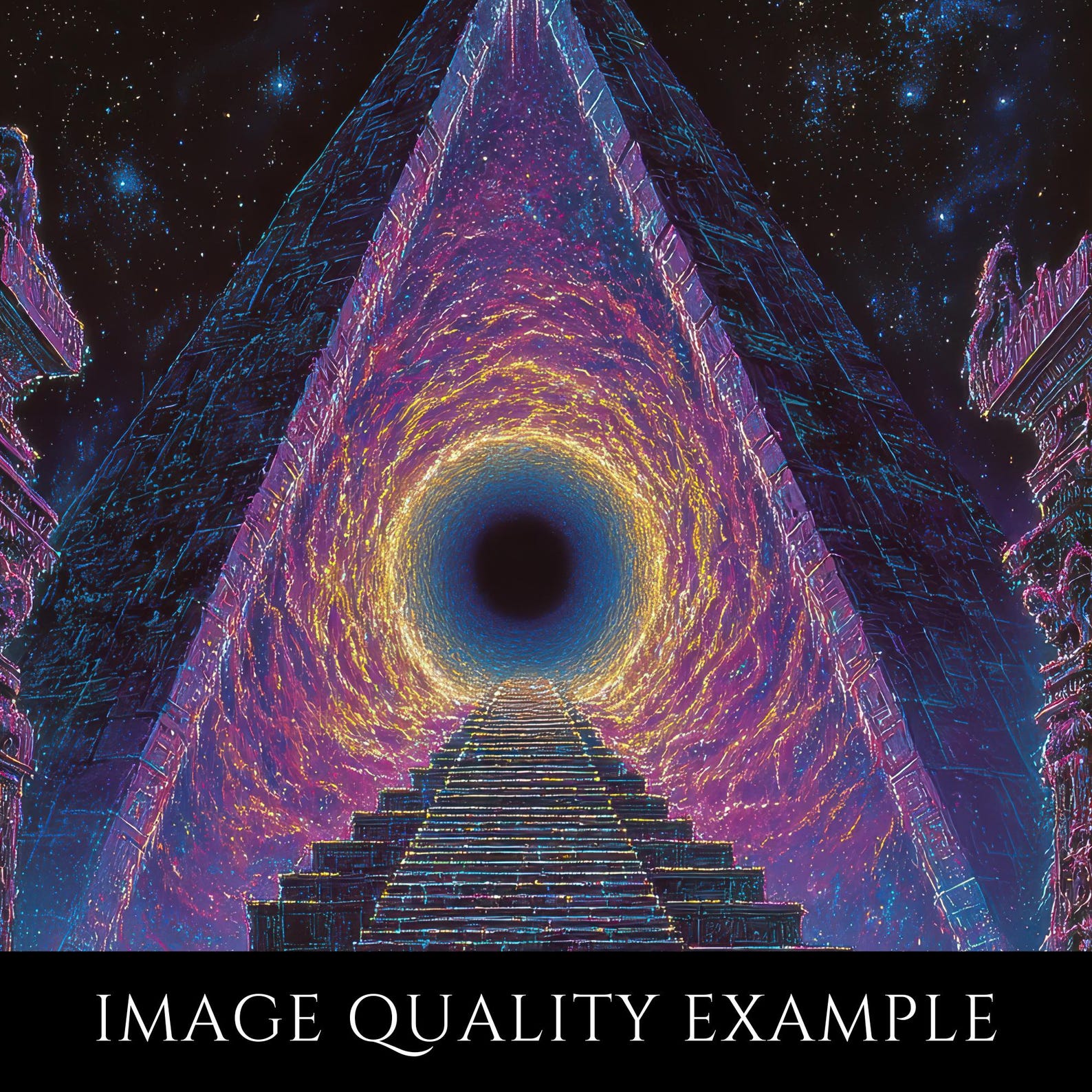Pyramid Poster - Surreal Cosmic Wall Art, Trippy Stairway to the ...
