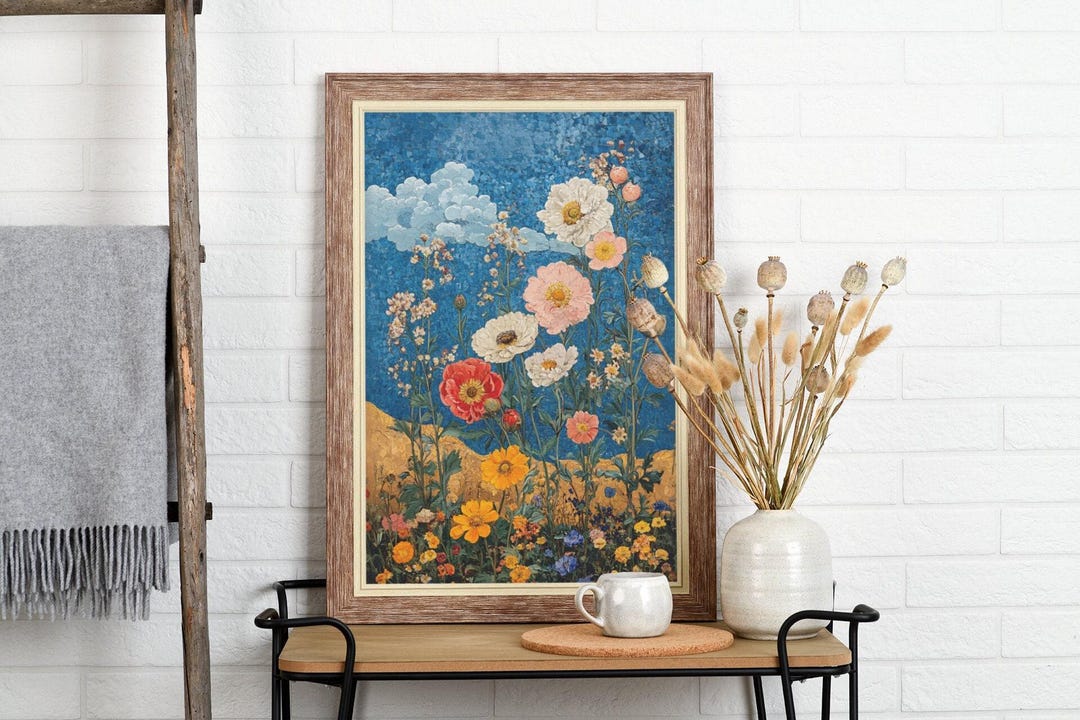 Vintage Mosaic Wildflower Poster | Vibrant Floral Print | Wildflowers ...