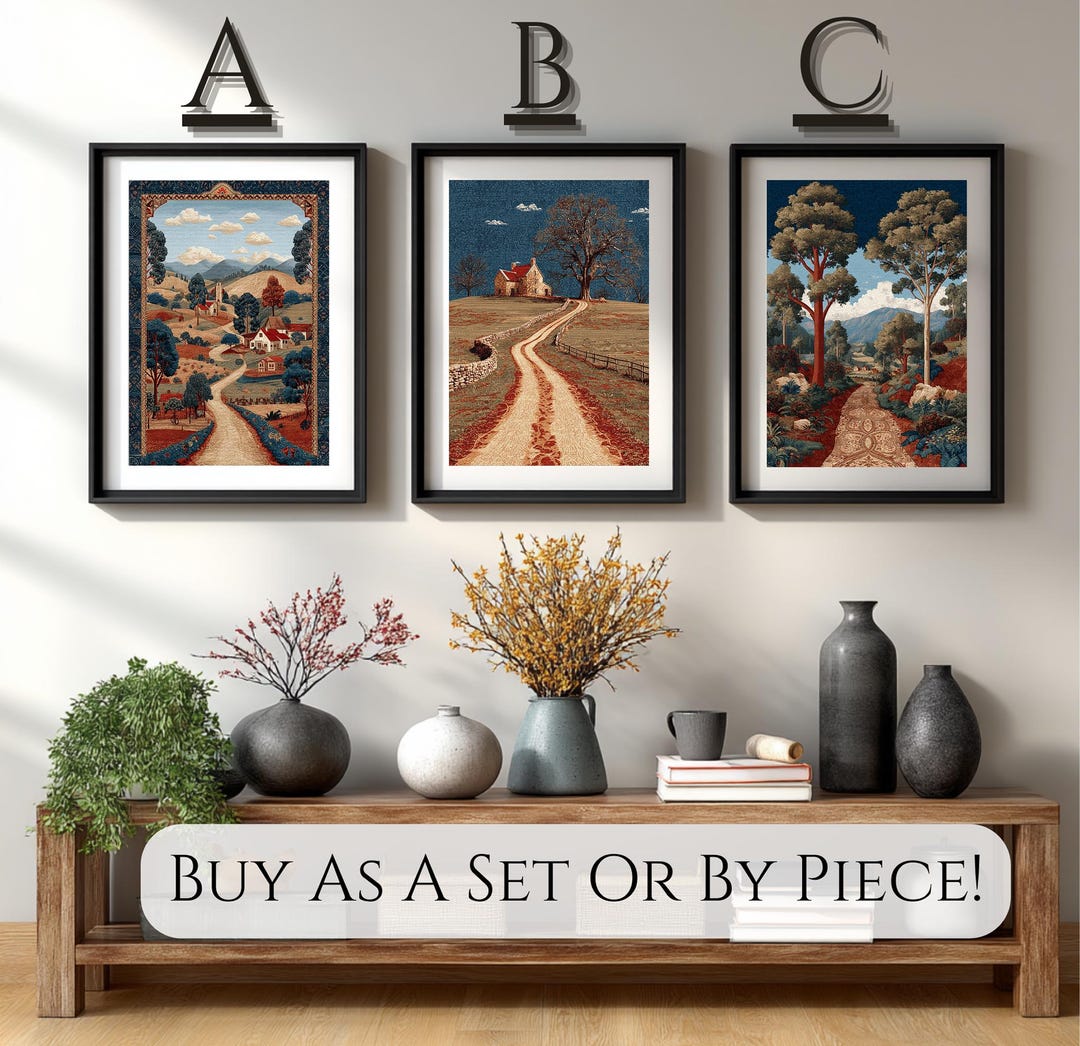 Tapestry-style Farm Village Landscape | Vintage Americana Wall Art ...