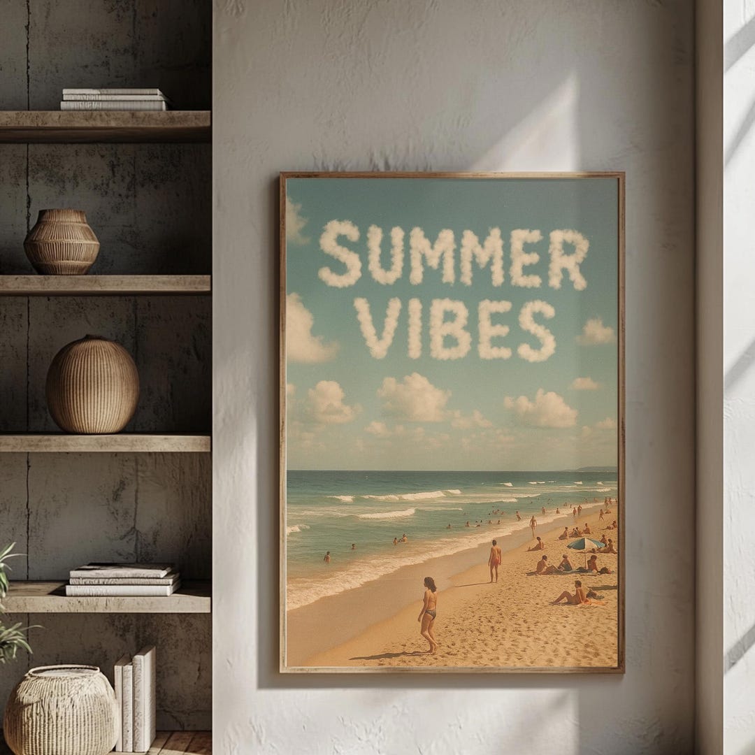 Summer Vibes Retro Beach Poster - Vintage Coastal Wall Decor - 70s ...
