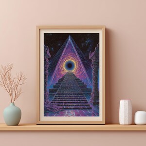 Pyramid Poster - Surreal Cosmic Wall Art, Trippy Stairway to the ...