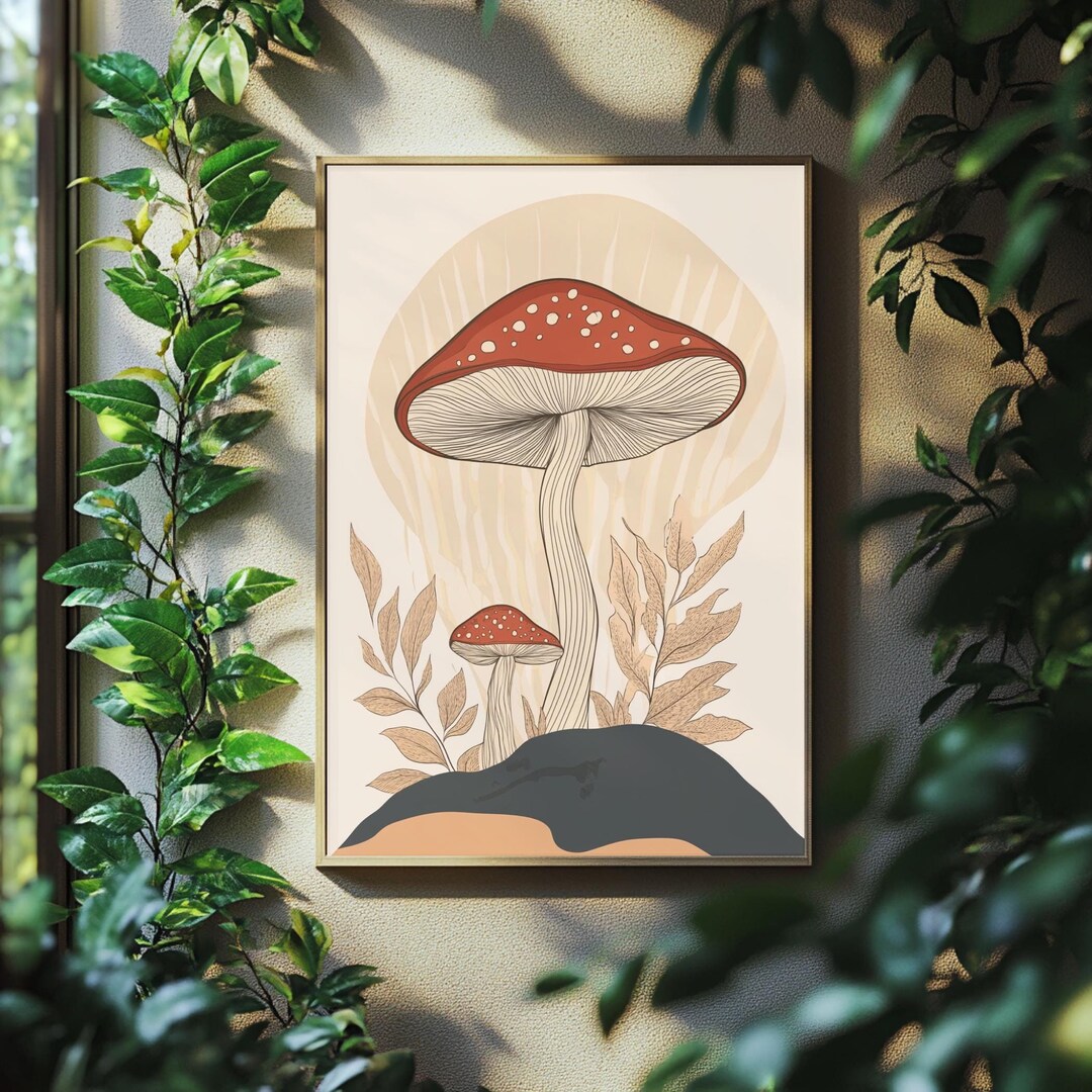 Bohemian Mushroom Art Print Minimalist BOHO Art Print Mushroom Poster ...