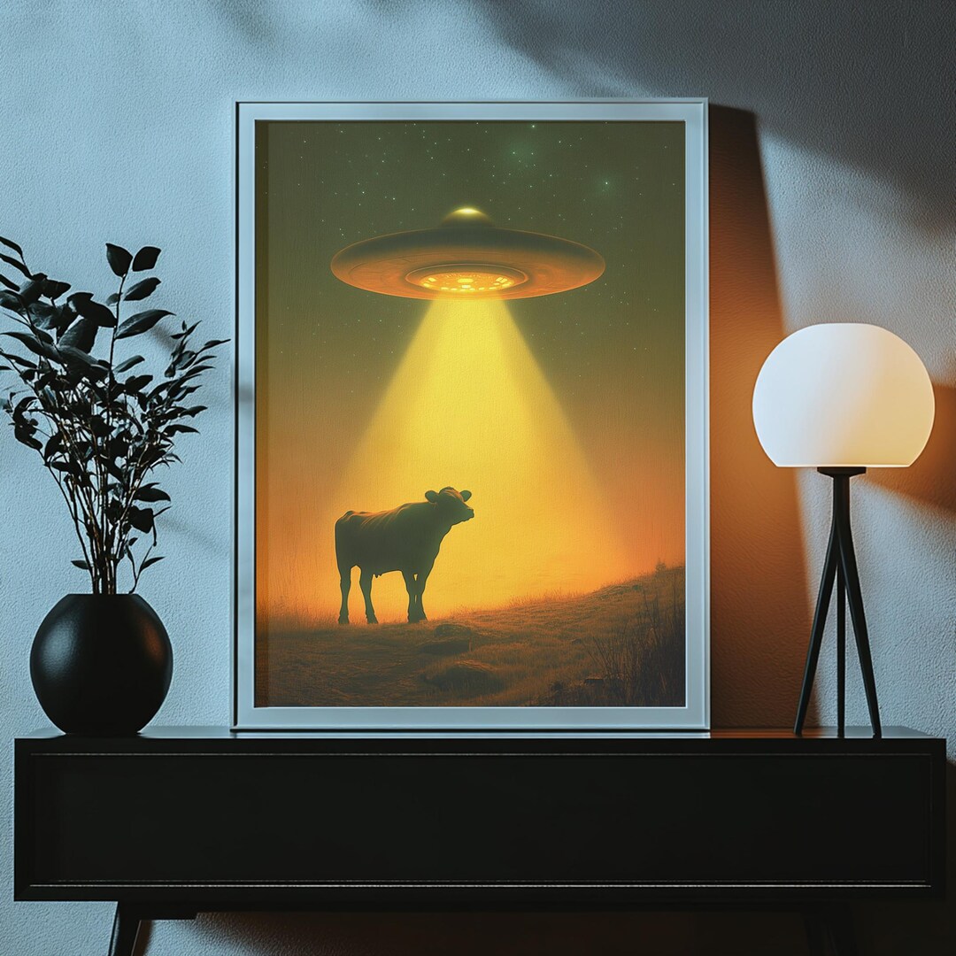 UFO Cow Abduction Poster - Cosmic Western Aesthetic - Extraterrestrial ...