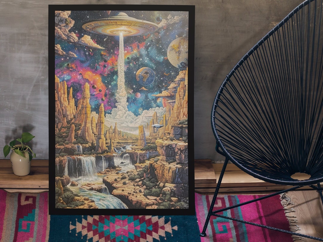 UFO Poster Trippy Psychedelic UFO Art Naive Art Ufo Wall Art Ufo Art ...