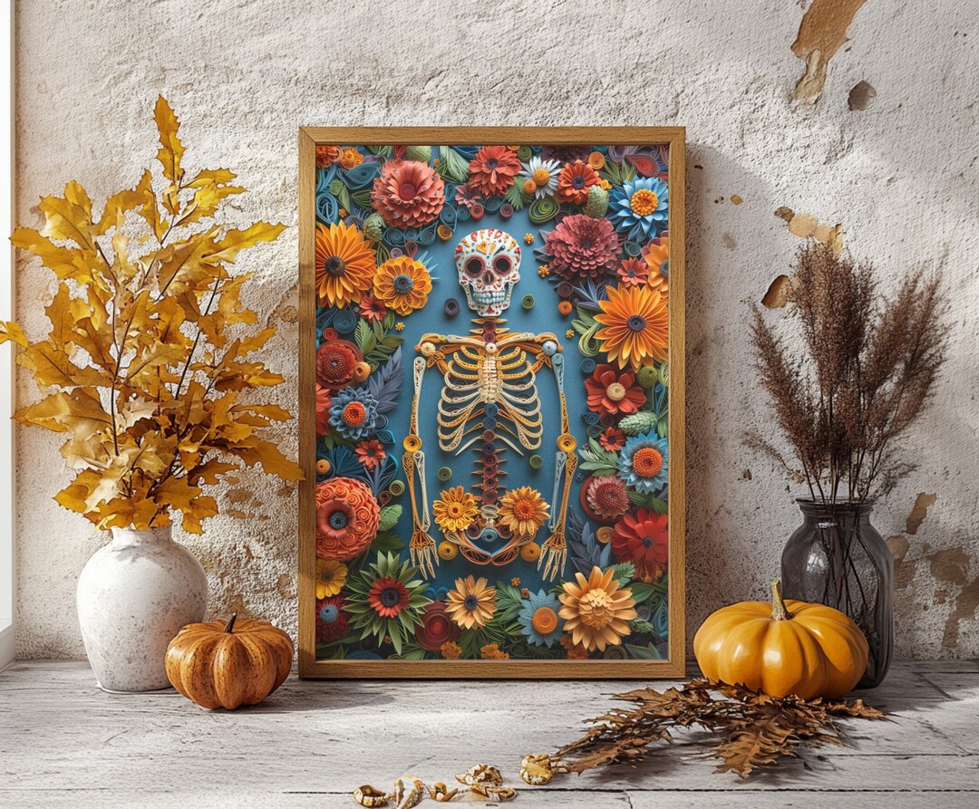 Day of the Dead Skeleton Paper Quilling Poster Dia De Los Muertos ...