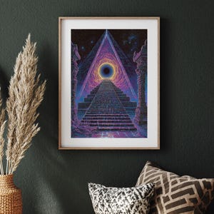 Pyramid Poster - Surreal Cosmic Wall Art, Trippy Stairway to the ...