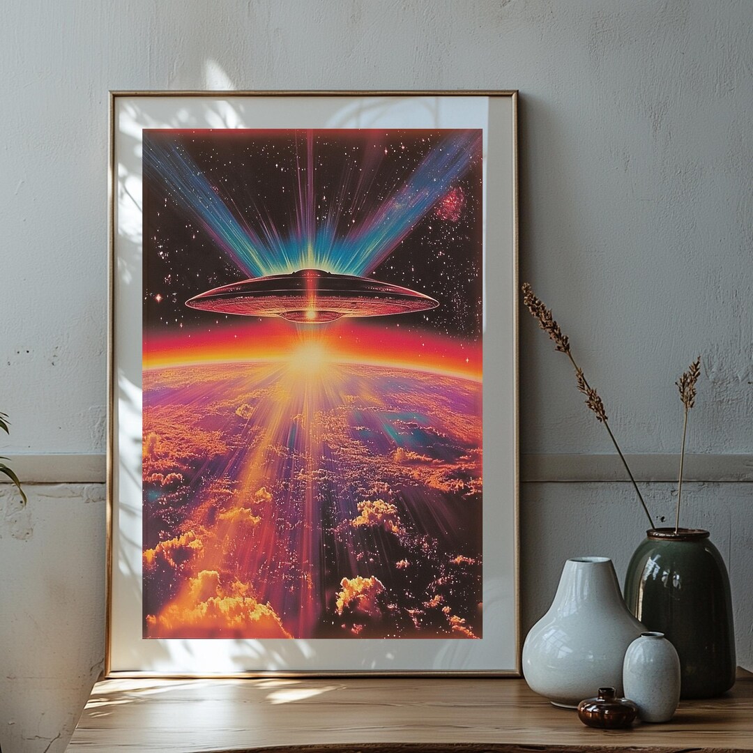 1980s Scifi UFO Poster | Mothership Above Earth | Retro Ufo Poster ...