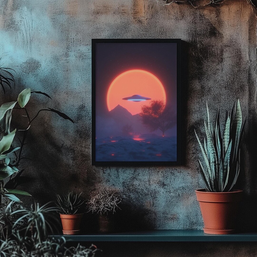 Flying Saucer UFO Poster Synthwave Retrowave Inspired Print Alien ...