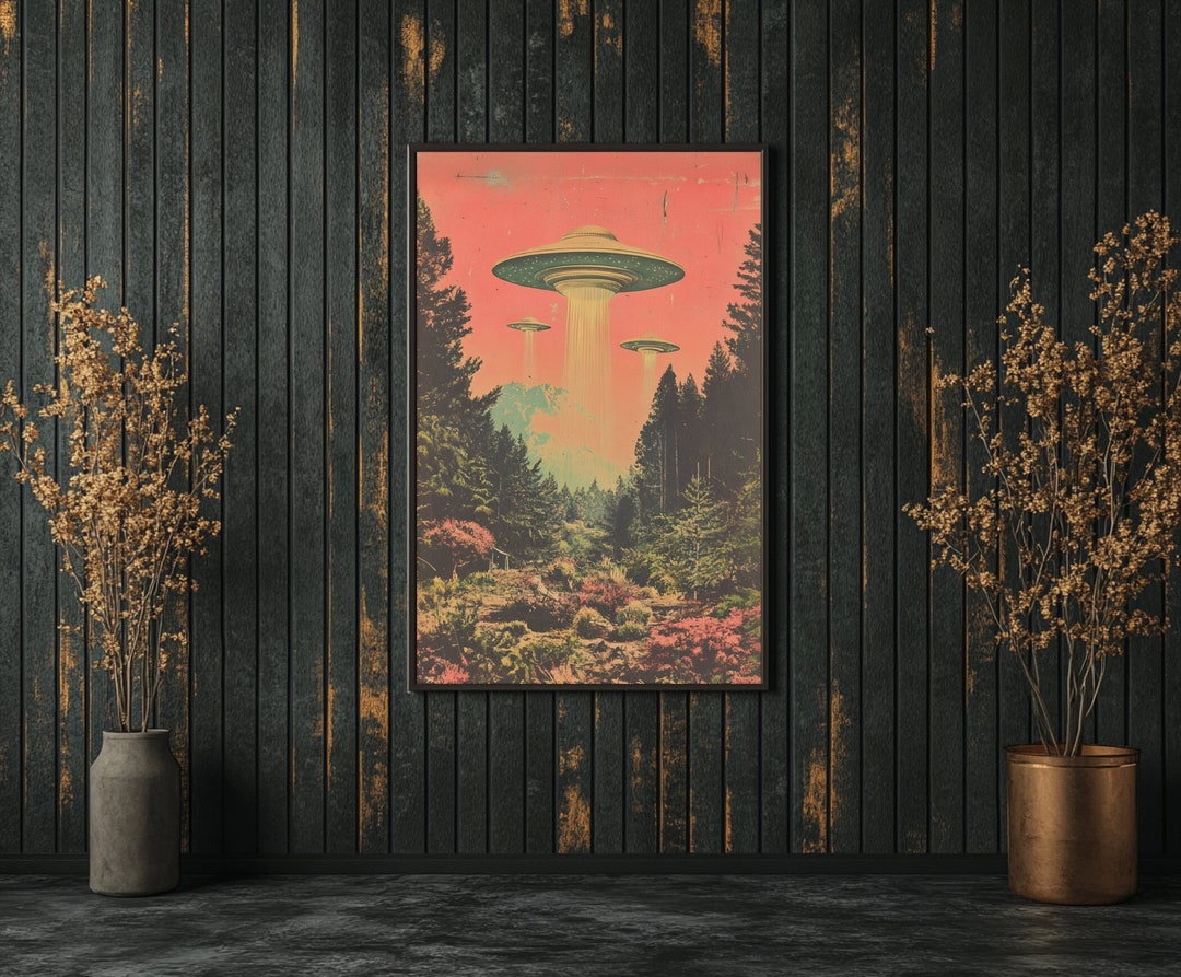 UFO Poster in the Style of Vintage Lithograph Ufo Wall Art Space Vibes ...