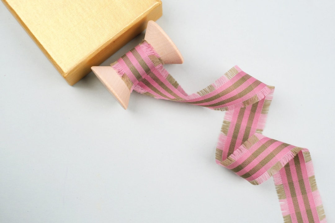 Pink W Taupe Plaid Fringed Ribbon: Japanese-inspired Gift Wrap Trim - Etsy