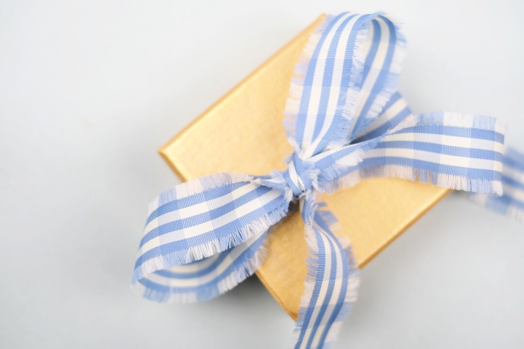 PREORDER Plaid Fringed Ribbon Blue and White Blue and White Check ...
