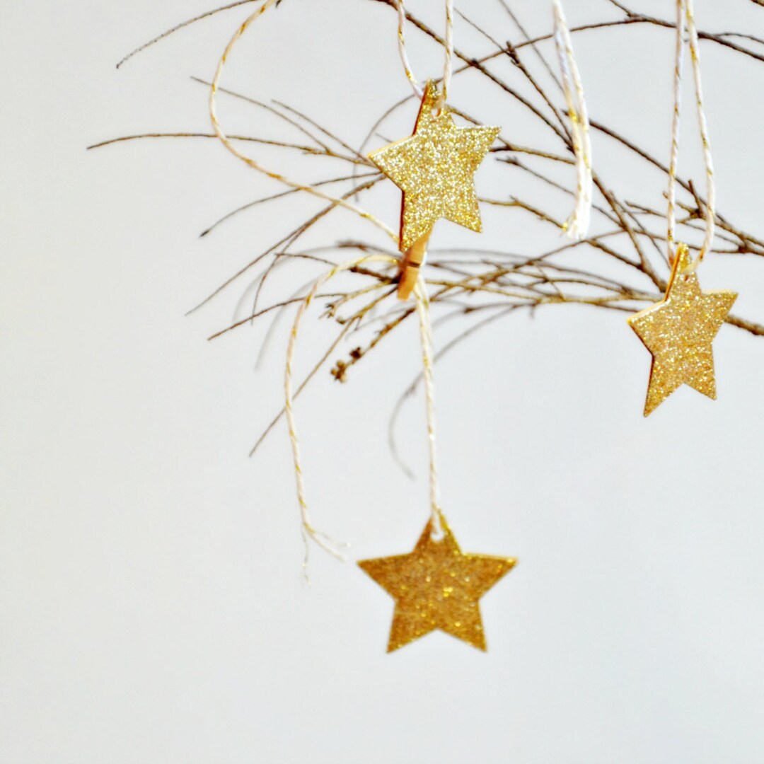 Gold Glitter Star Medallion Tags {set 8w Ties} Handmade Christmas Gift ...