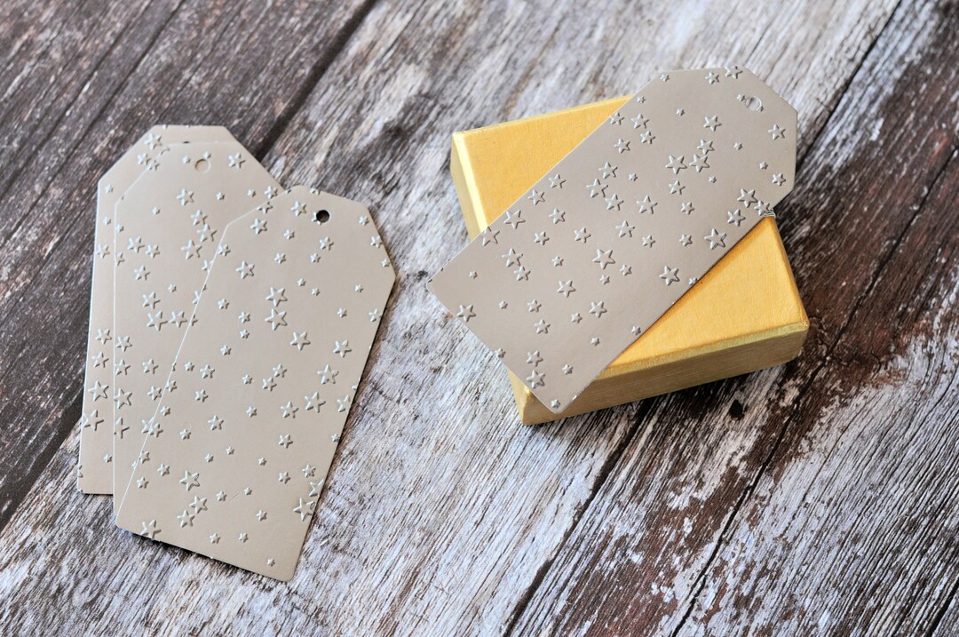 Metallic Parcel Tags 10 Mini Stars Grey Pewter Embossed - Etsy