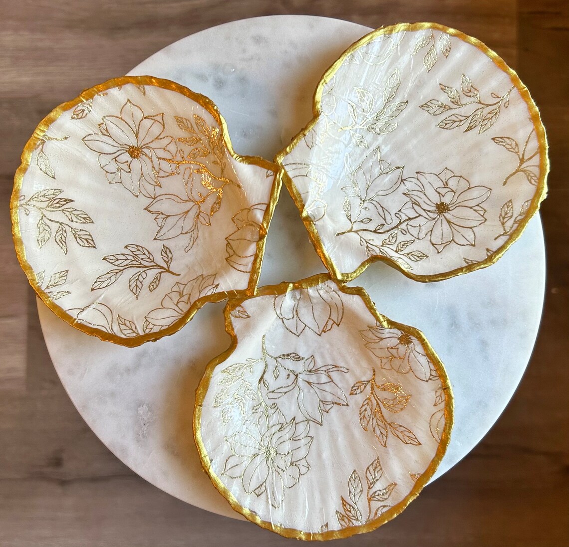 Gold Floral Scallop Shell Ring Dish | Coastal Jewelry Tray - Etsy