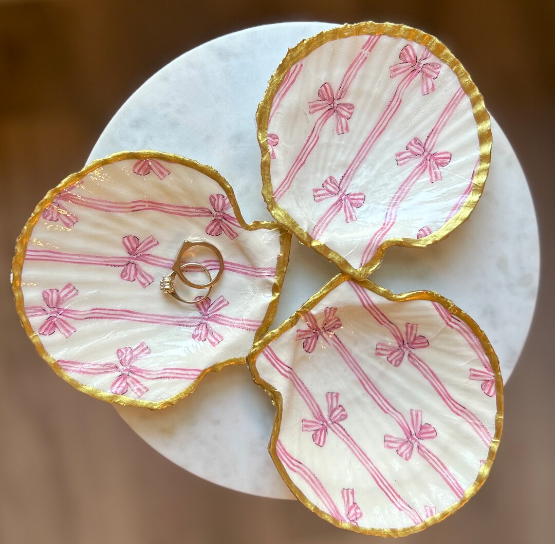 Coquette Bow Scallop Shell Ring Dish Jewelry Holder Bridesmaids Gift ...