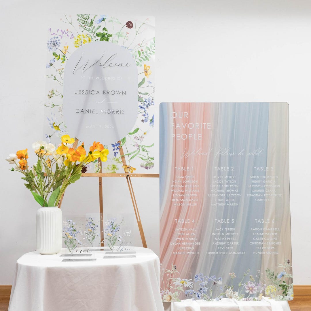 Wildflower Wedding Signage: Acrylic Welcome Sign, Table Plan & Place ...