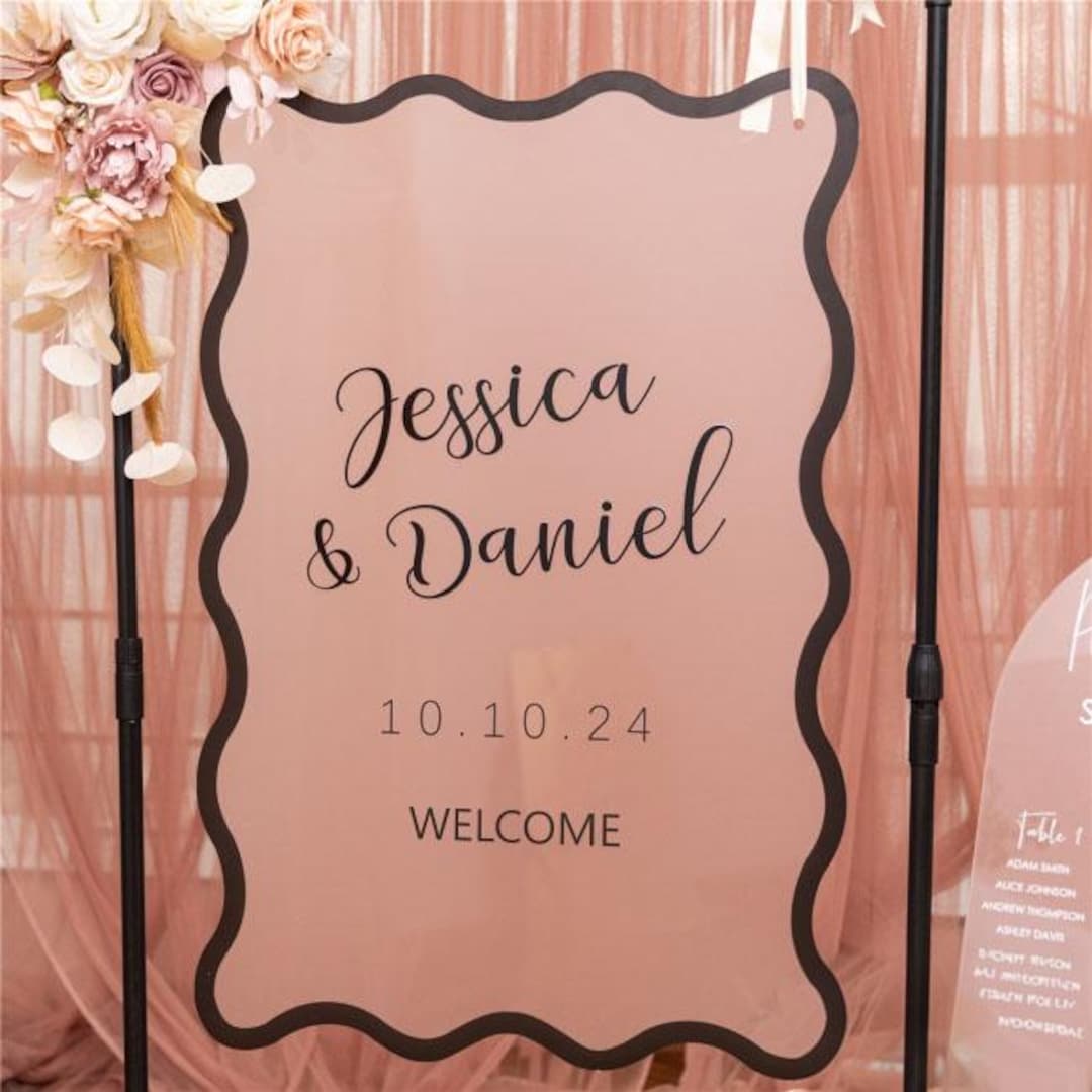 Acrylic Welcome Sign| Custom Wavy Wedding Signage | Black 3D Writing ...