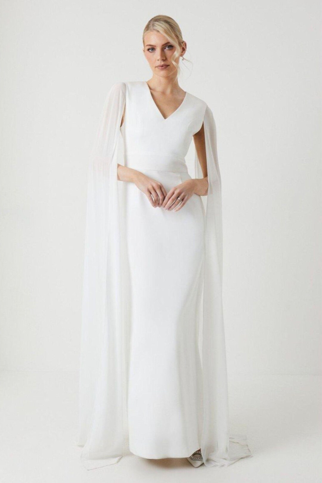 White Formal Wedding Dress, Chiffon Cape Sleeve Wedding Dress, Simple ...