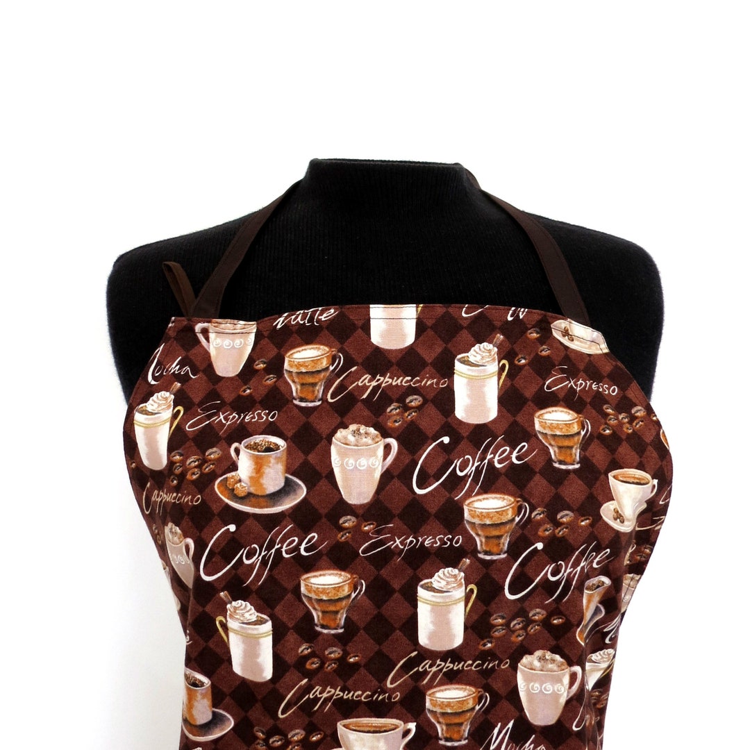 Apron, Full - Coffee Mugs - With Pockets and Long, Brown Ties - Etsy