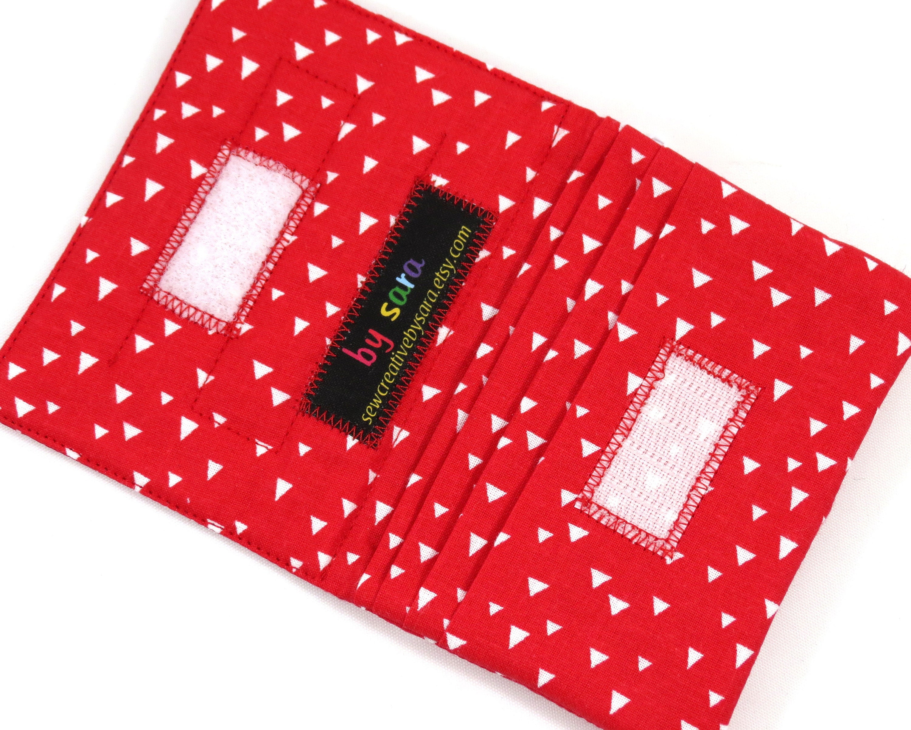 Mini Wallet - Red Triangles - Fabric (with Credit Card Slots and Zipper ...