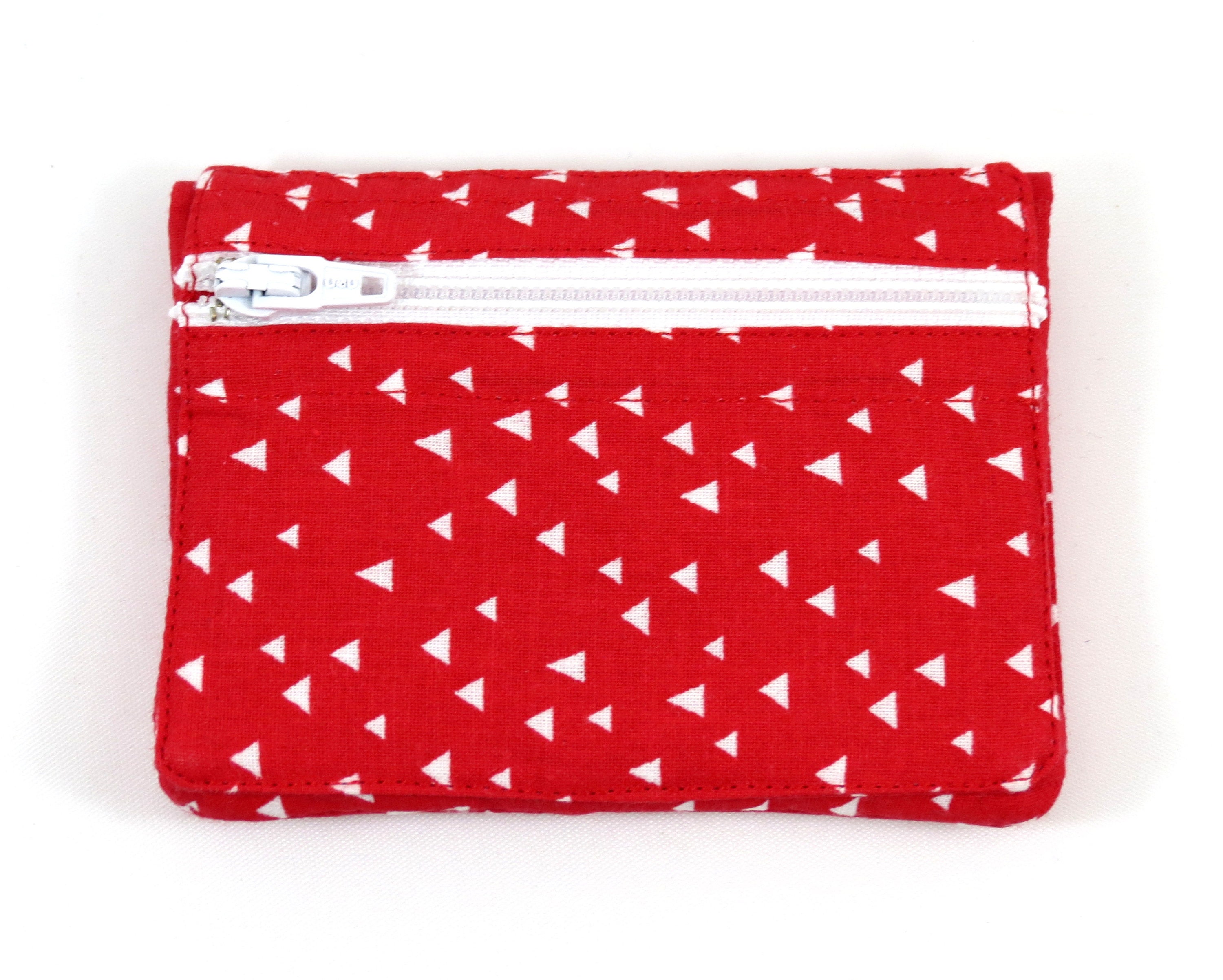 Mini Wallet - Red Triangles - Fabric (with Credit Card Slots and Zipper ...