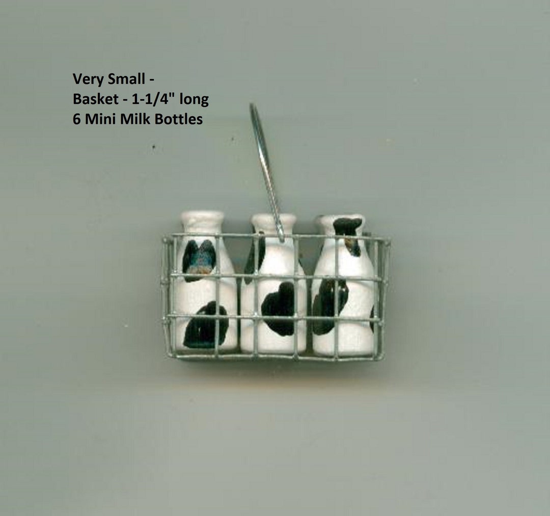 Miniature Basket (VERY Small) With COW MILK Bottles (removable ...