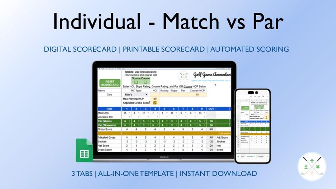 Individual Golf Scorecard, Match Vs Par Scoring, 9-18 Holes, Google ...