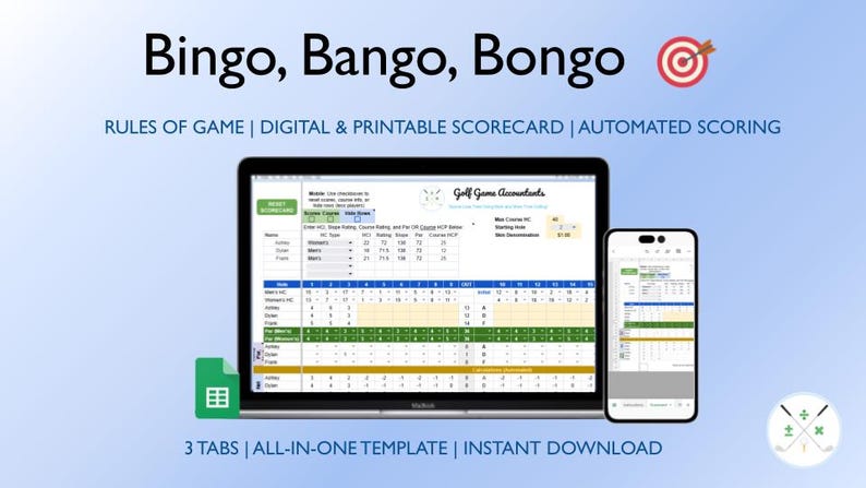 Bingo, Bango, Bongo Golf Scorecard, 2-4 Players, 9-18 Holes, Google ...