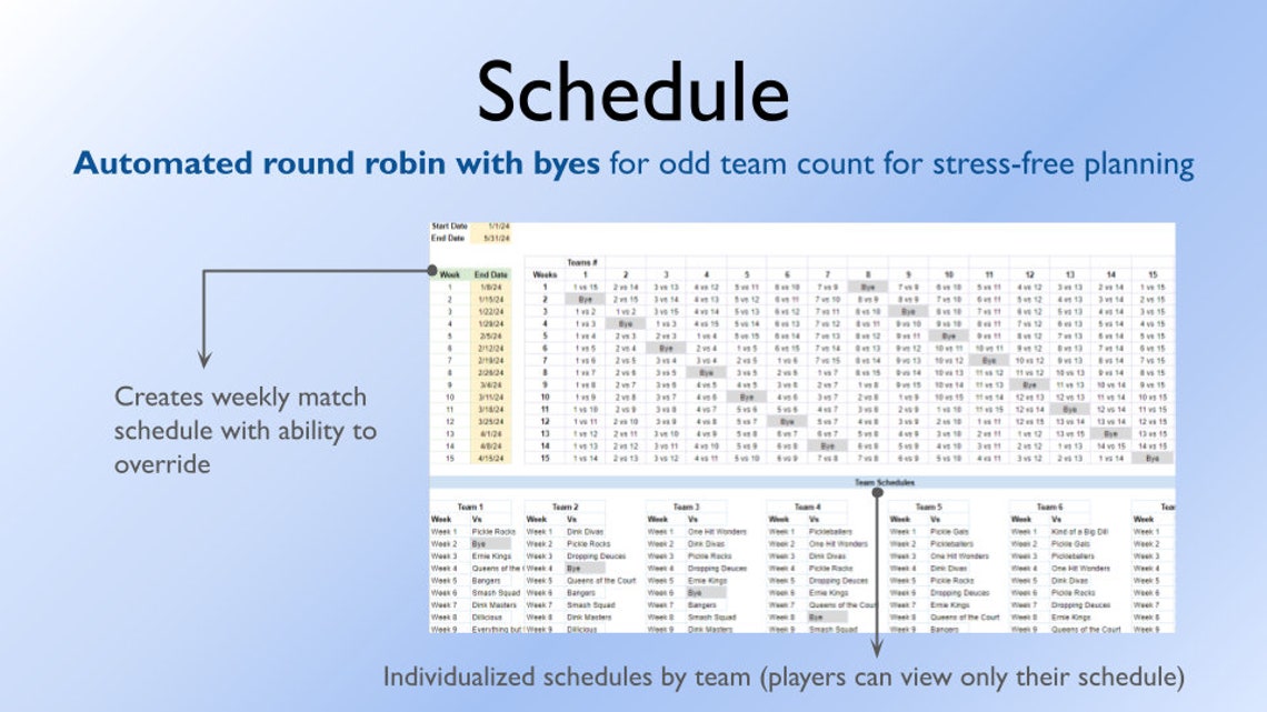 Pickleball League Template - Round Robin Format, Max of 16 Teams ...