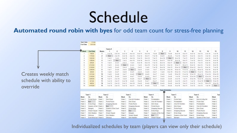 Pickleball League Template - Round Robin Format, Max of 16 Teams ...