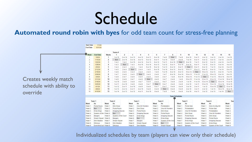 Pickleball League Template - Round Robin Format, Max of 16 Teams ...