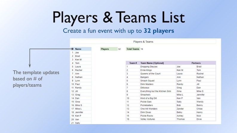 Pickleball League Template - Round Robin Format, Max of 16 Teams ...