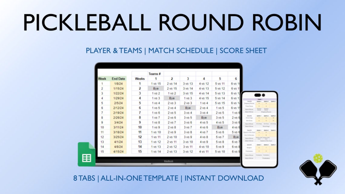 Pickleball League Template - Round Robin Format, Max of 16 Teams ...