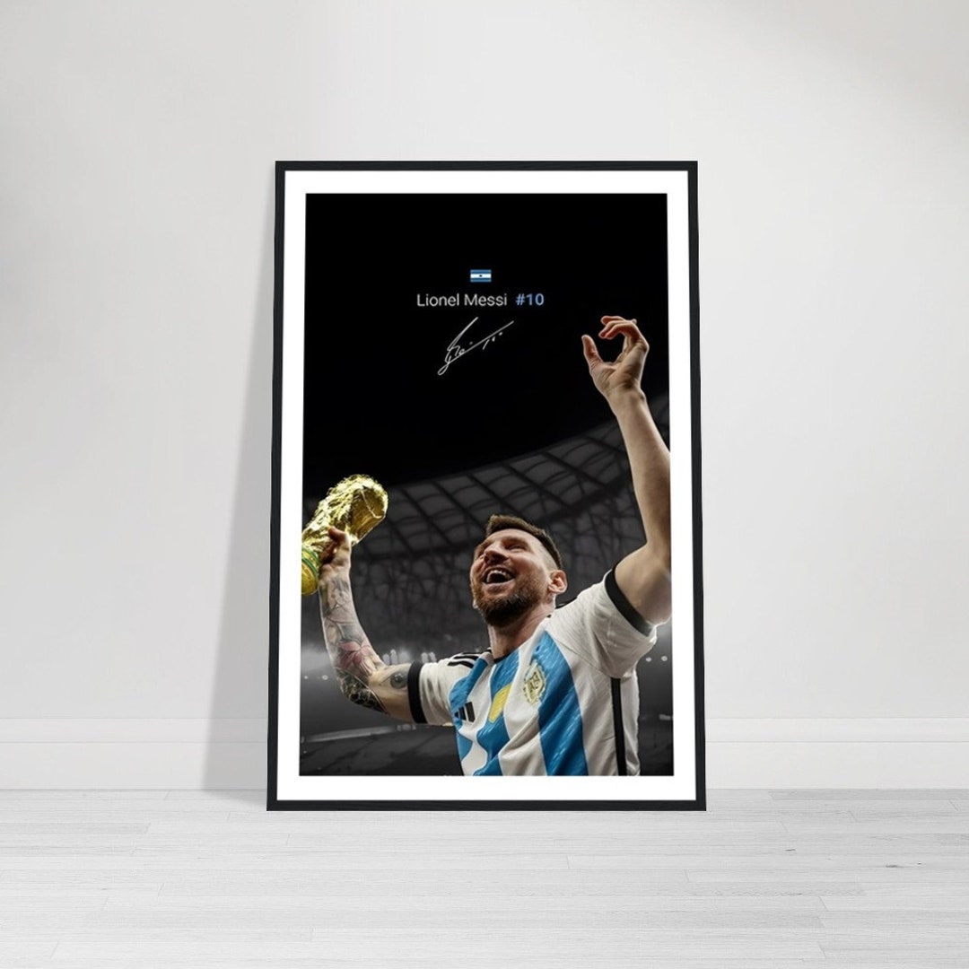 Messi Holding World Cup Trophy Poster Iconic Lionel Messi Art Print ...