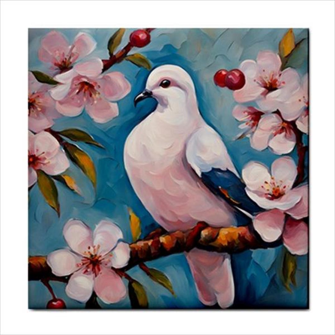 Dove and Cherry Blossoms Ceramic Tile Backsplash Home Wall Decor Bird ...