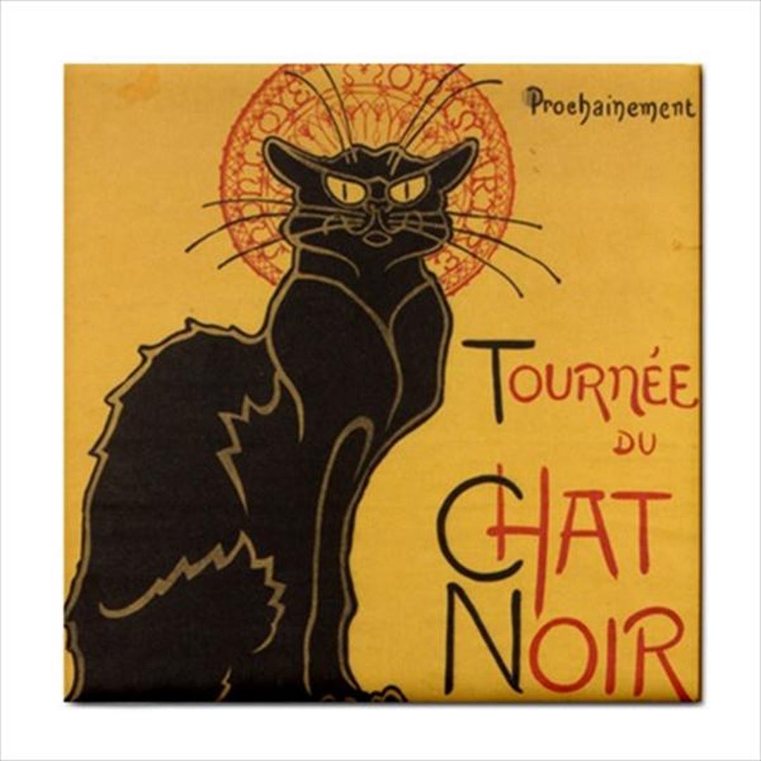 Chat Noir Black Cat Ceramic Tile Feline Art Backsplash Art Nouveau Home ...