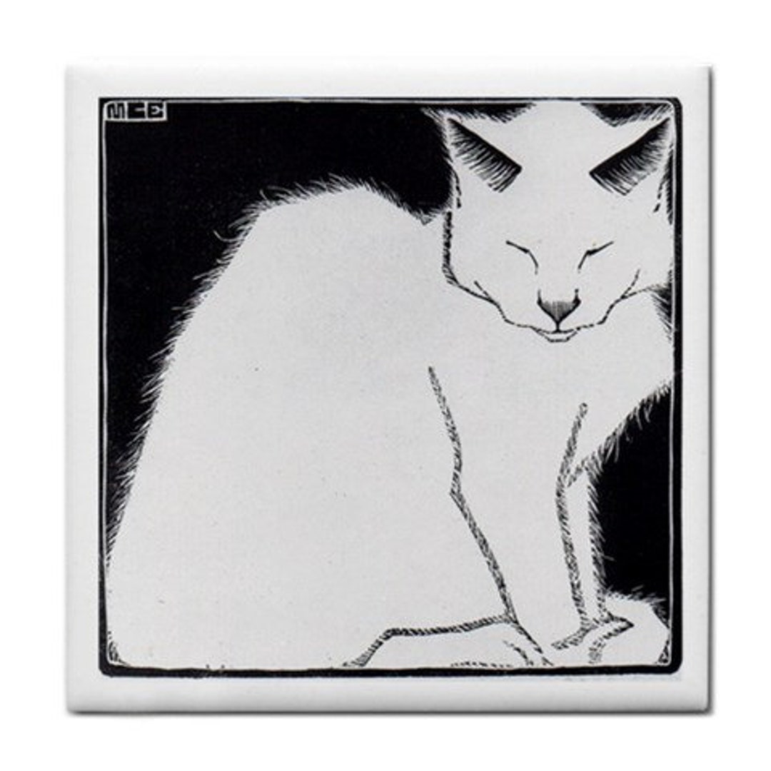 White Cat Escher Ceramic Tile Art Backsplash Home Wall Decor 4.25x4.25 ...