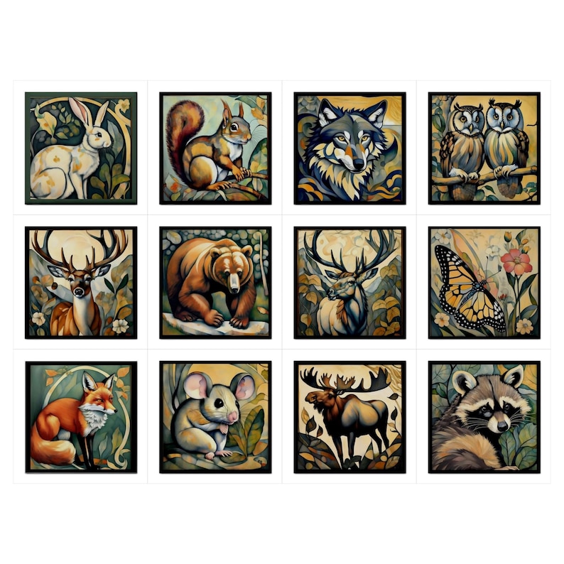 Forest Animals Ceramic Tile Set: Art Nouveau Decorative Tiles, 4.25" - Etsy