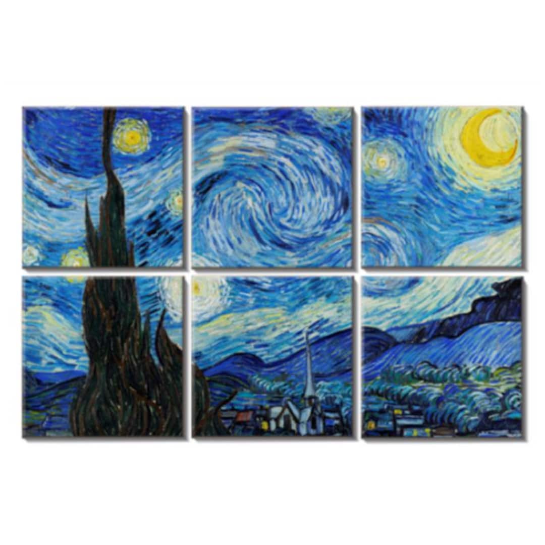 Starry Night Ceramic Tile Mosaic: Van Gogh Art Backsplash (set of 6) - Etsy