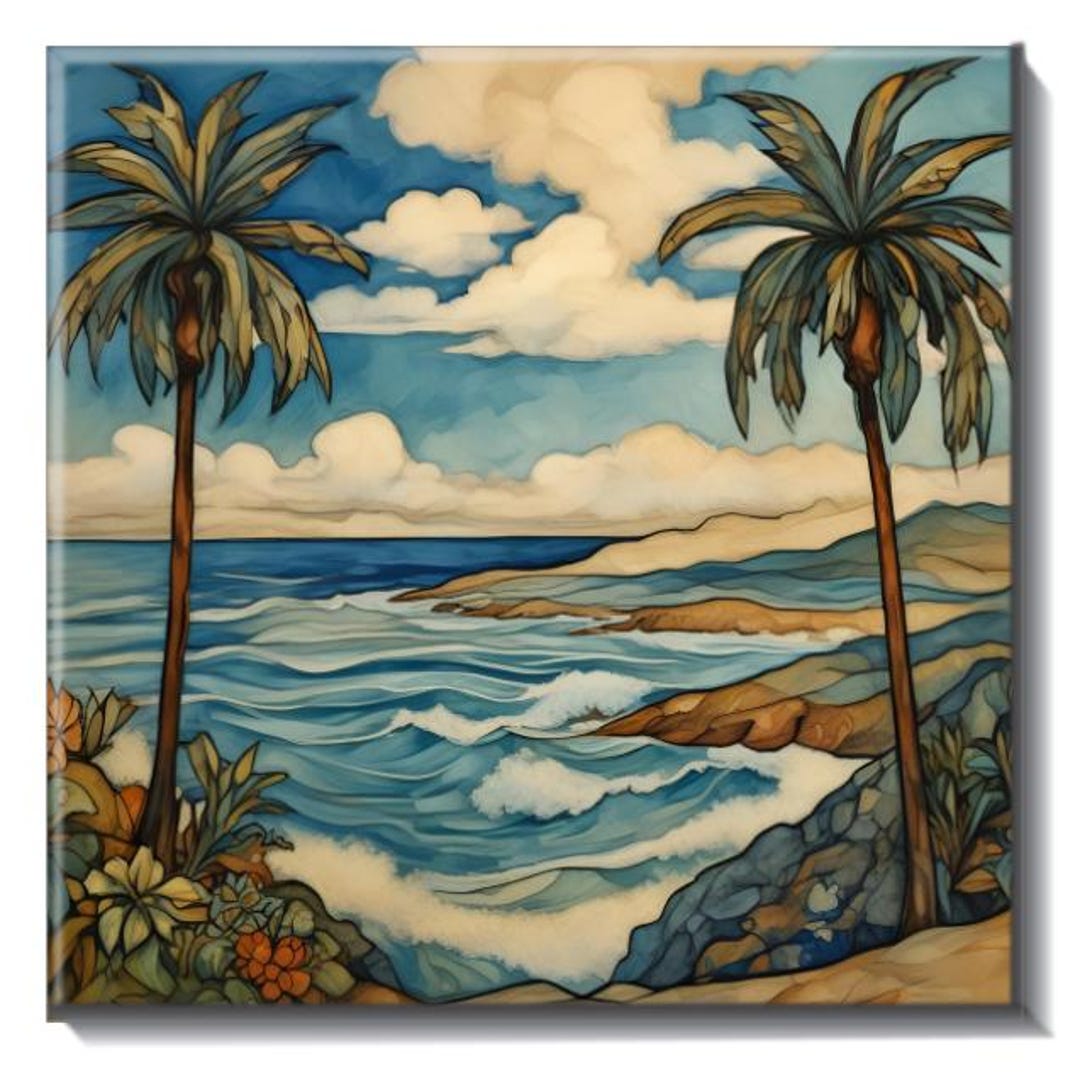 Palm Tree Cove Ceramic Tile Beach Art Backsplash Home Wall Decorative ...