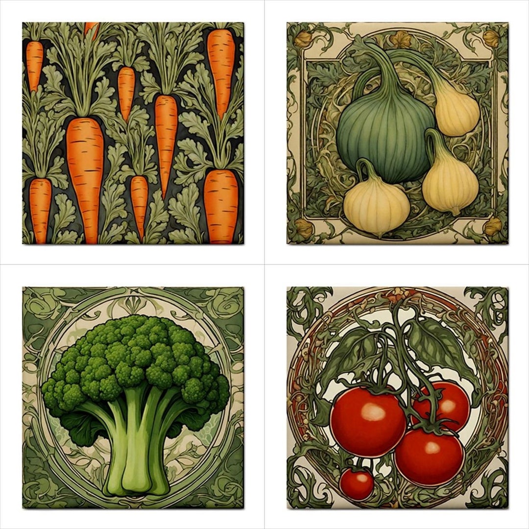 Vegetable Ceramic Tile Art Nouveau Food Kitchen Craft Kitchen ...
