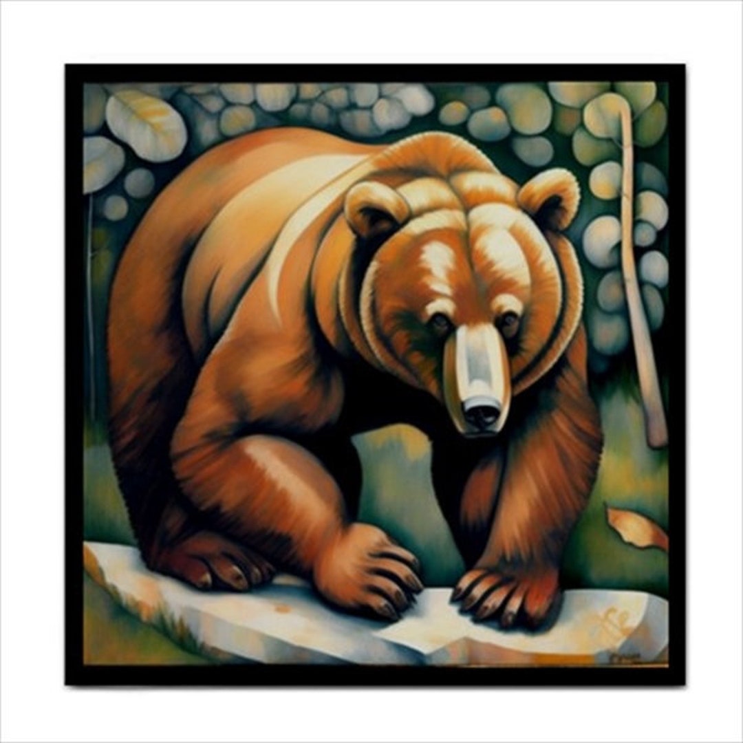 Grizzly Bear Ceramic Tile Art Nouveau Style Backsplash Home Wall Decor ...