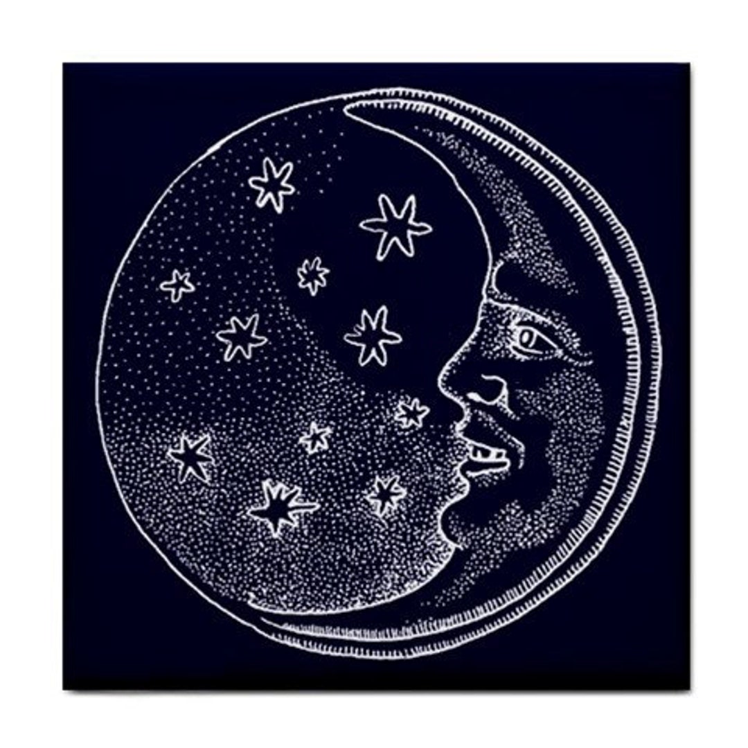 Crescent Moon Ceramic Tile Art – Vintage Style Backsplash Tile for ...