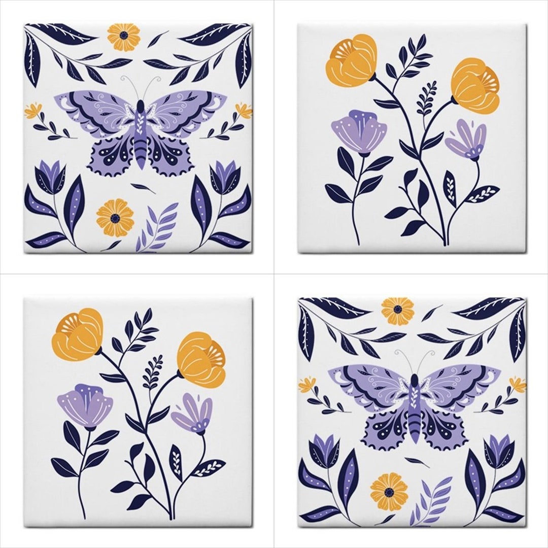 Folk Art Flowers Ceramic Tile Floral Art Kitchen Bathroom Craft ...
