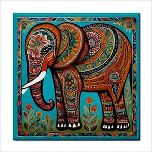 Elephant Ceramic Tile Folk Art Backsplash Home Wall Decor - Etsy